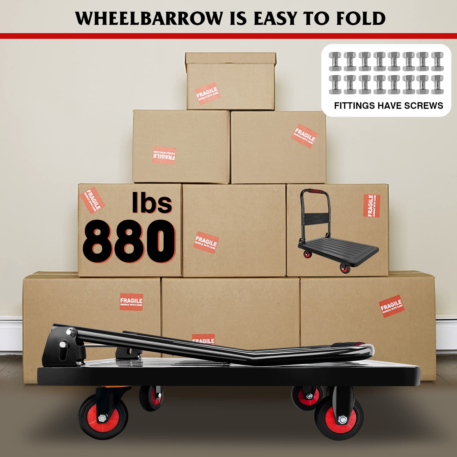 Platform Trucks Push Cart Dolly Heavy Duty with 880 LBS Capacity and Swivel Wheels 29"x19" Flatbed Hand Cart Flat Dolly Cart Easy Moving Storage for Groceries, Office, Garage, Warehouse