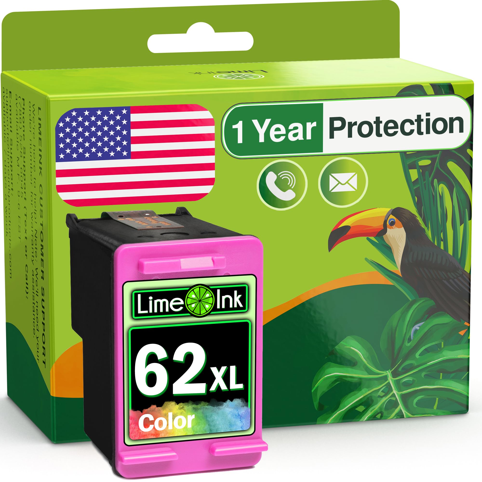 Limeink 1 Remanufactured Ink Cartridge Replacement for HP 62xl Ink Cartridge Color for HP Ink 62 XL for HP Ink Cartridge for HP 62 color ink cartridges for HP Envy 7640 Printer for HP Ink 62xl 1 Color