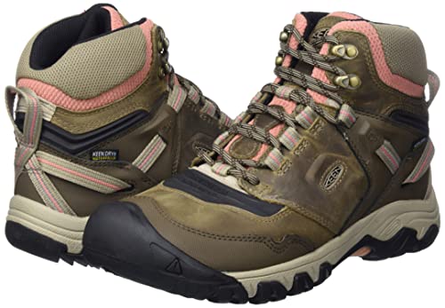 KEEN Women's-Ridge Flex Mid Height Waterproof Hiking Boots, Timberwolf/Brick Dust, 9