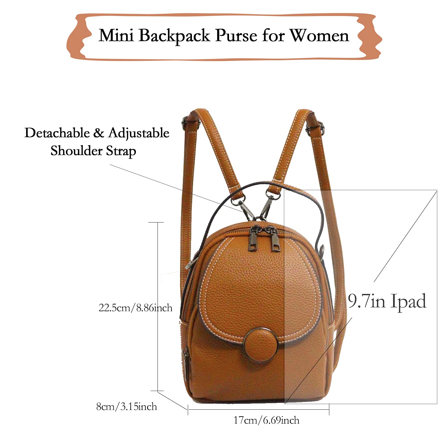 Mini Backpack Purse, SIXVONA Small Convertible Soft Faux Leather Backpack for Women Ladies, Brown