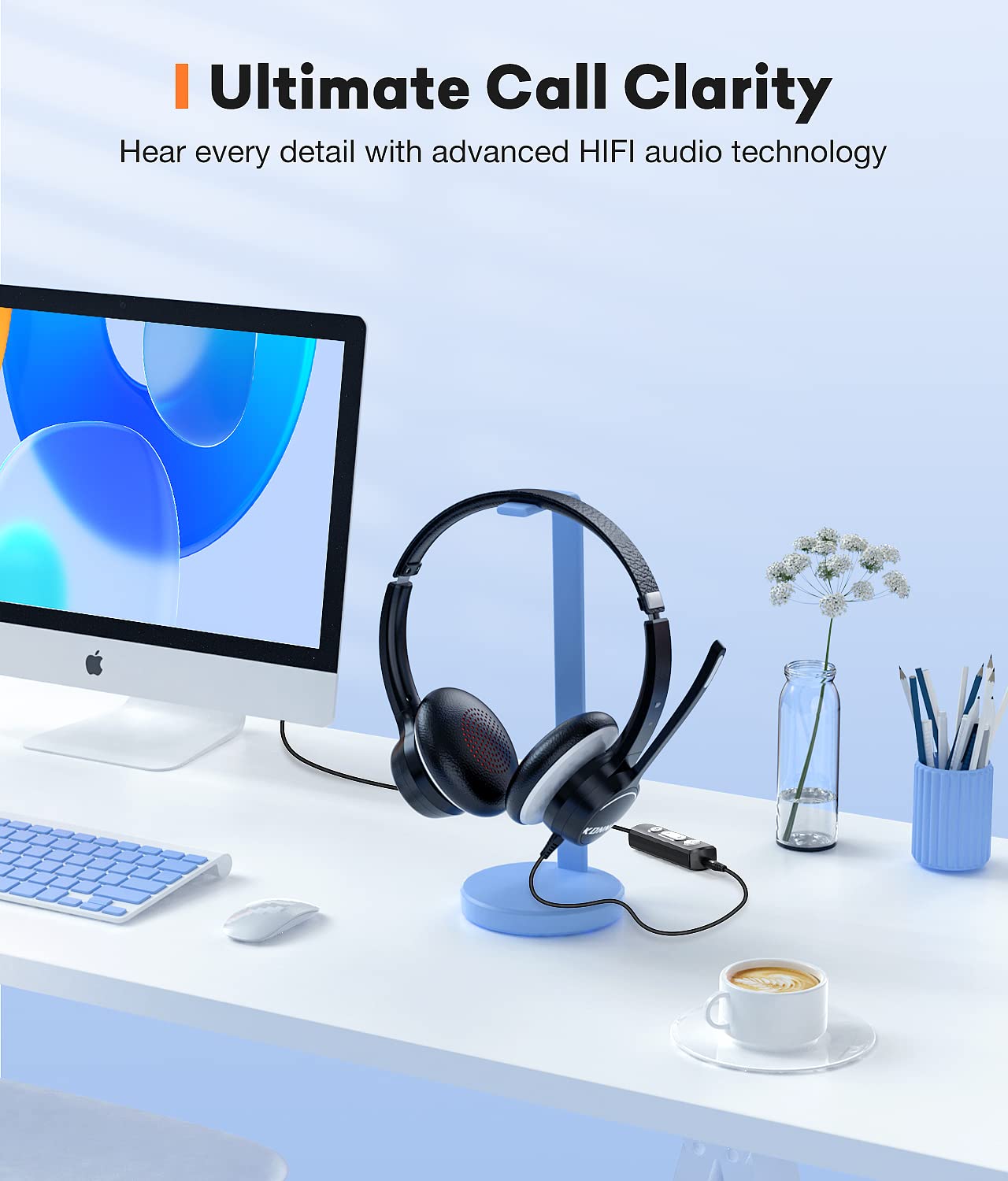 KONNAO USB Headset with Microphone, 3.5mm Wired Computer Headsets with Noise Cancelling Microphone, Stereo Headphones with MIC for PC, in Line Controls, Work Headset for Skype Zoom Tablet Laptop