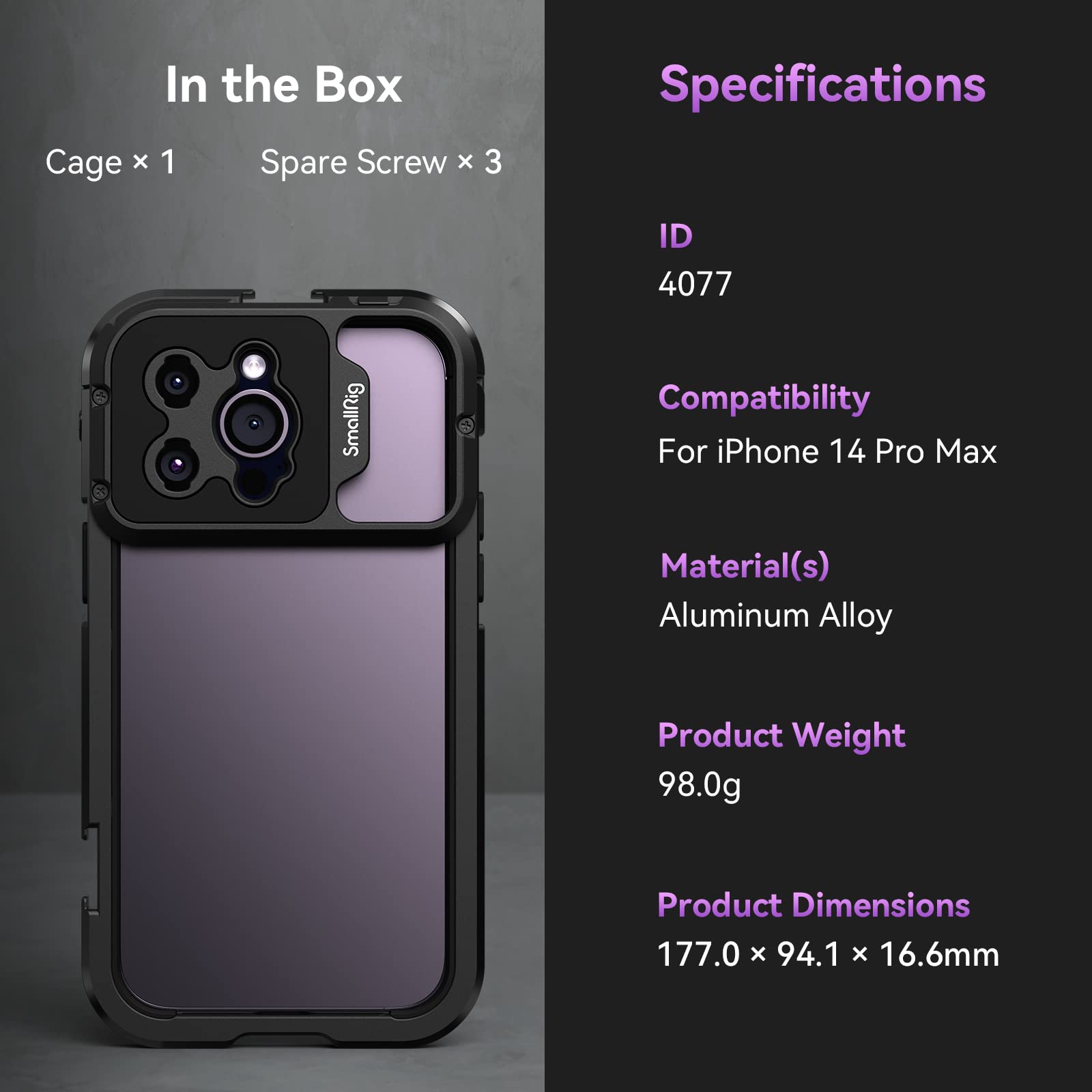 SmallRig Video Rig Cage for iPhone 14 Pro Max with Dual Cold Shoes, Aluminum Mobile Phone Cage, Smartphone Video Rig Cage for Filmmaking/Videography/Live Streaming/Vlog- 4077
