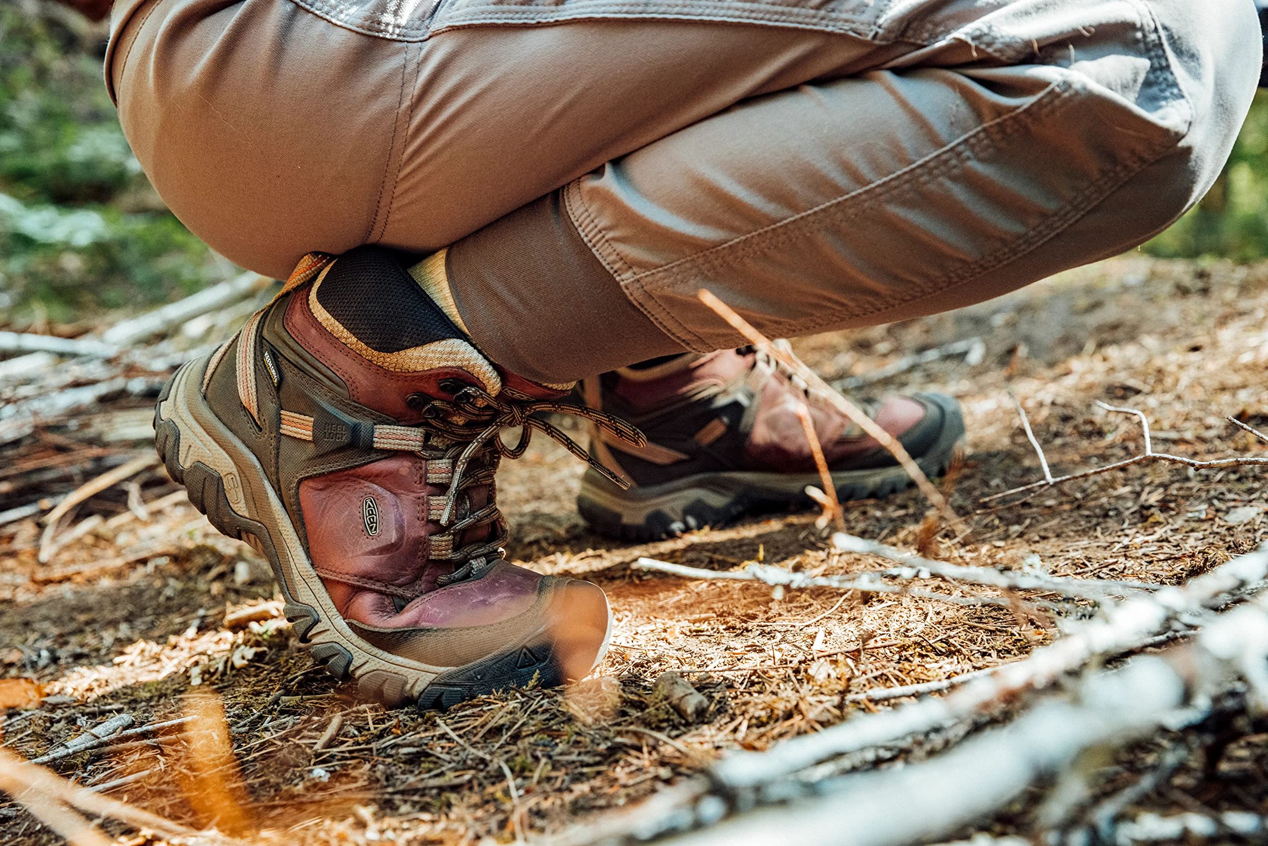 KEEN womens Ridge Flex Mid Height Waterproof Hiking Boot, Rhubarb/Black, 9.5 US