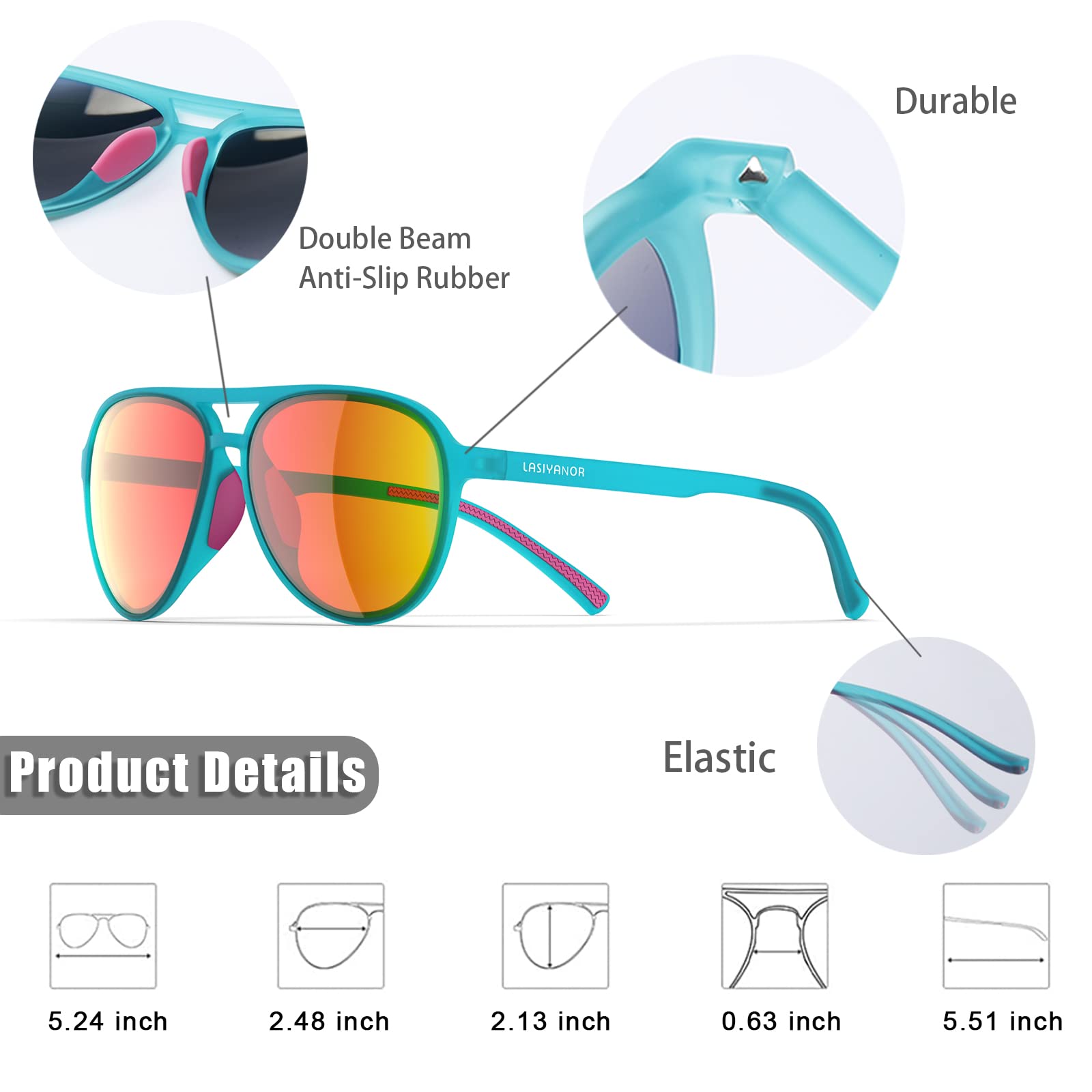 Lasiyanor Lightweight TAC Polarized Tinted Classic Vintage Retro 70s Sunglasses, TR-90 Frame for Women Men, UV 400 Protection