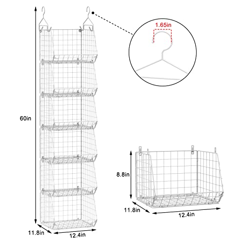X-cosrack 6 Tier Closet Hanging Organizer, Clothes Hanging Shelves with 4 Hanging Hooks 5 S Hooks, Wire Storage Basket Bins, for Clothing Sweaters Shoes Handbags Clutches Accessories Patent Design