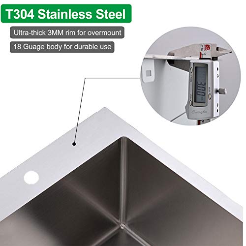 VALISY 15x20 Inch Bar Sink Drop In Kitchen Sink Topmount Stainless Steel Small Workstation Kitchen Bar Sink,Single Bowl Kitchen Sink for Laundry Wet Bar Prep RV Office Outdoor Yard