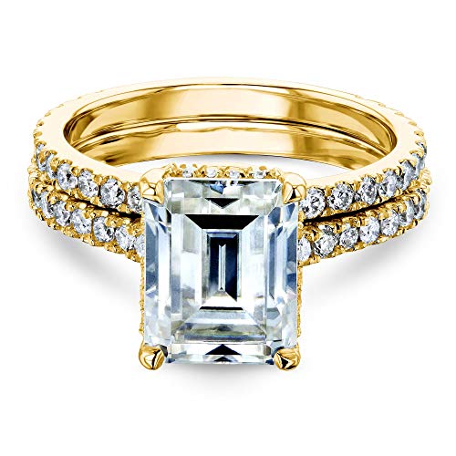 Kobelli 3-1/6ct.tw Emerald Moissanite Drop Halo Bridal Set, Rose Gold, 10