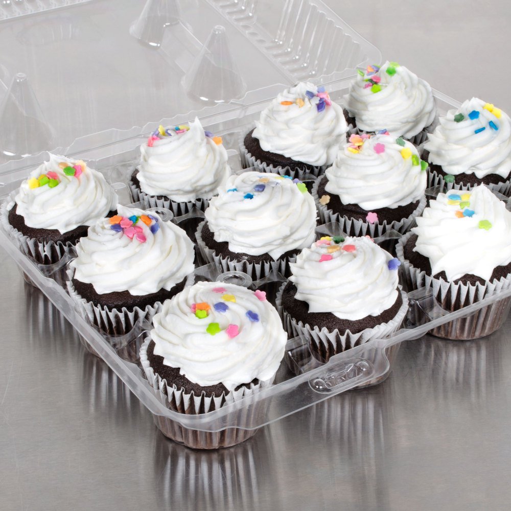 pizety Case of 50 plastic cupcake boxes 12 Cupcake Containers Clear plastic disposable 12 pack Cupcake Container 1 dozen cupcake container 12 cavities 12 Compartment Cupcake Container 12 count