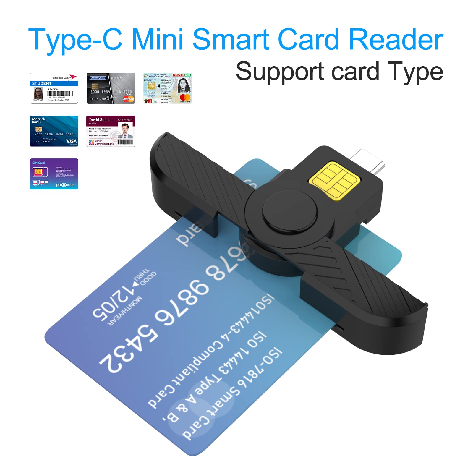 USB C DOD Military USB Common Access CAC Smart Card Reader and ID CAC Card Reader,Compatible with Mac Os, Windows,Linux(Mini Foldable and protable Type C)