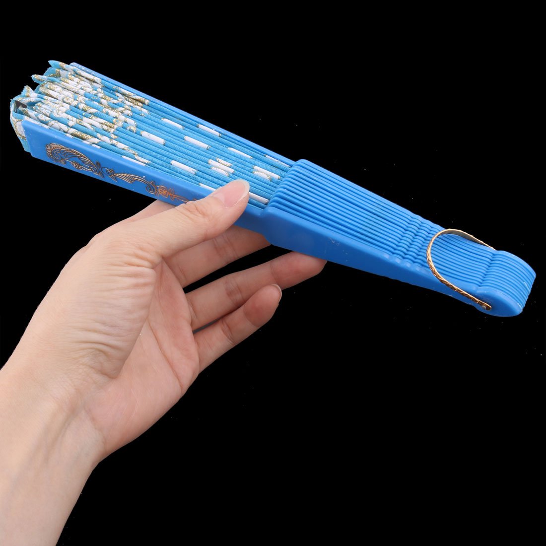 Qtqgoitem Polyester Flower Printed Show Dance Classical Style Foldable Cooling Hand Fan Blue (model: 8c3 8ae 744 b2d c76)