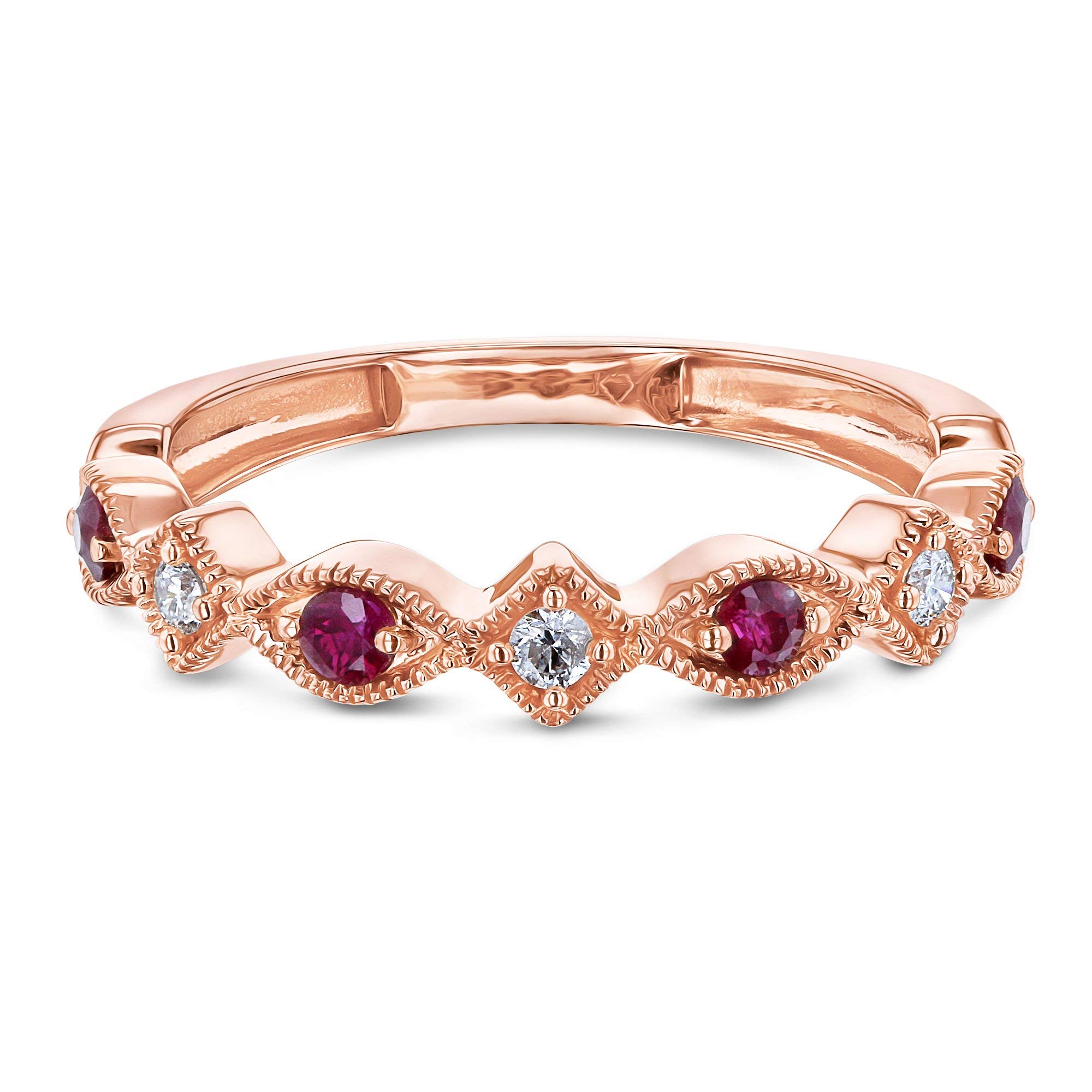 Kobelli Alternating Ruby and Diamond Rose Gold Ring, 7.5