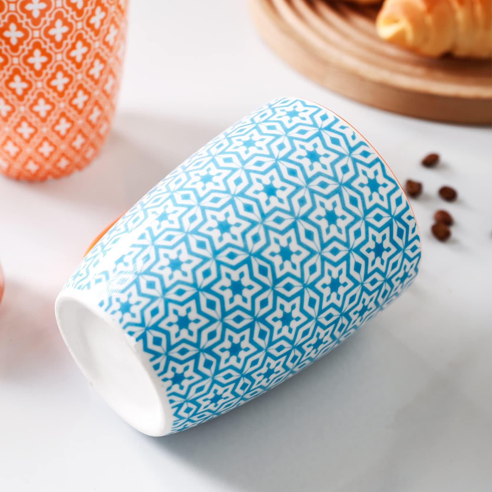 KitchenTour Ceramic Coffee Mug 11.6oz - Set of 6 - Coloful Restaurant Mugs - Cup set for Coffee, Tea, Cappuccino, Cocoa - Bohemia style