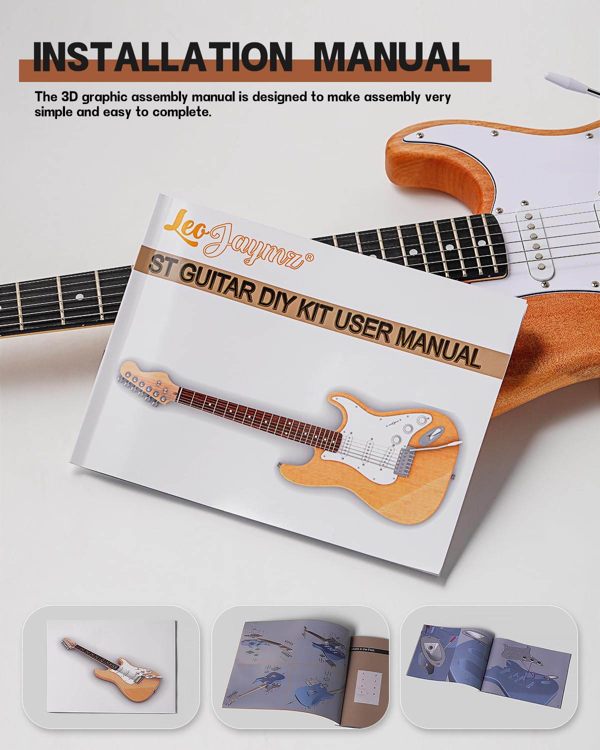 Leo Jaymz DIY ST Style Electric Guitar Kits with Mahogany Body and Maple Neck - Ebony Fingerboard and All Components Included (ST)