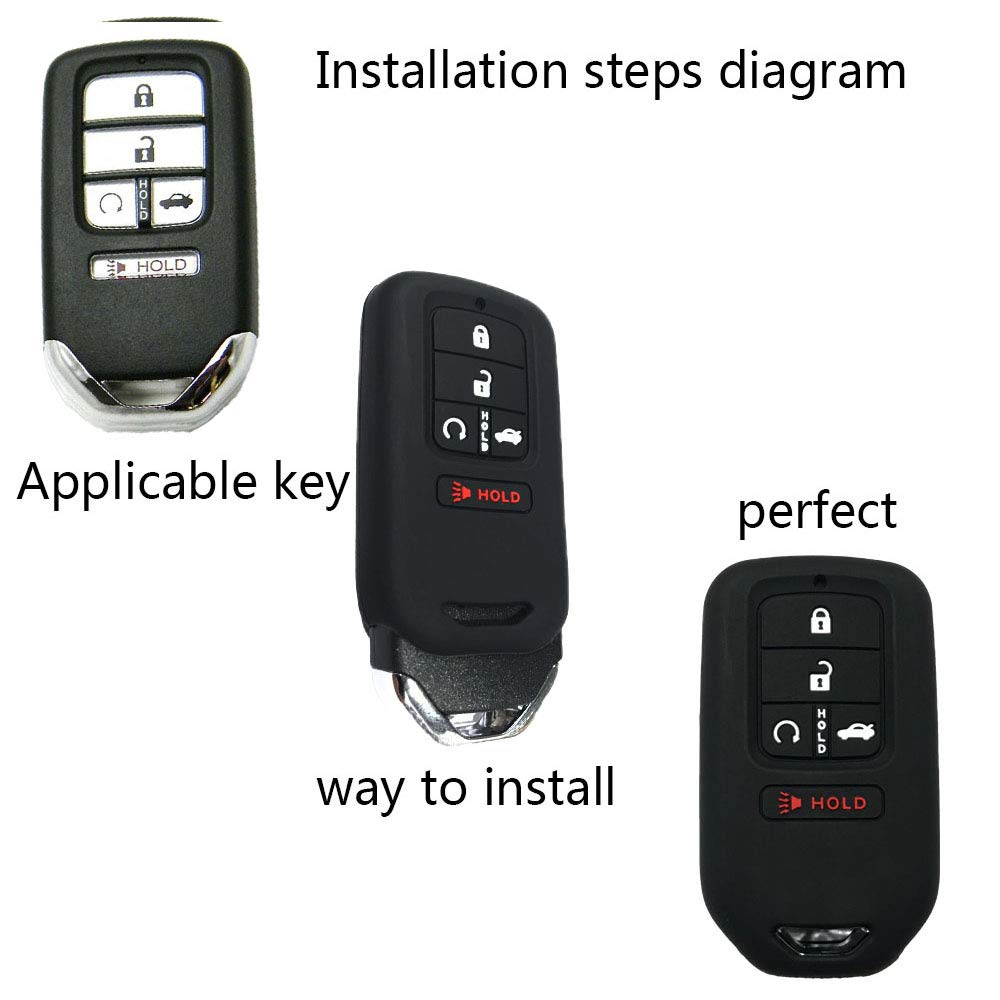 KUSTSOFT Key Fob Cover KOSMIQ Silicone Smart Car Key Case Protector for 2020 2019 2018 2017 2016 2015 Honda Accord Civic CR-V CRV Pilot EX-L(Black)