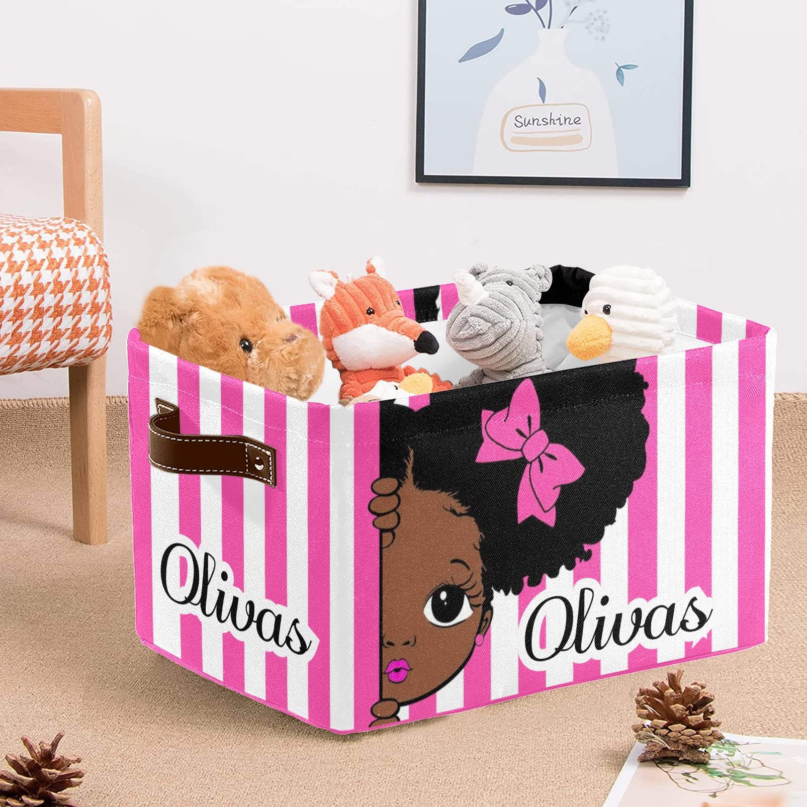 Urcustom Personalized Storage Bins, Custom Storage Basket Boxes for Organizing Closet Shelf Nursery Toy Black Girl Princess (ZY1222)