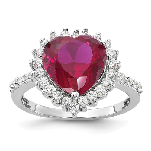 IceCarats 925 Sterling Silver Lab Grown Created Red Ruby White Cubic Zirconia CZ Heart Love Halo Round Ring Size 7