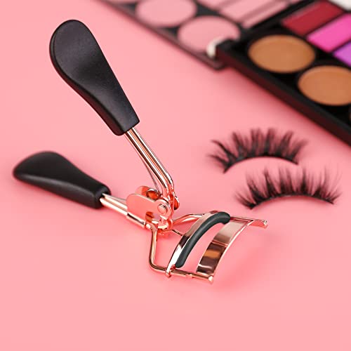 Sibba Professional Eyelash Curler, Lash Curler with 10 Extra Silicone Replacement Pads for Women Girls No Pinching or Pulling Fit All Eye Shapes (Gold)