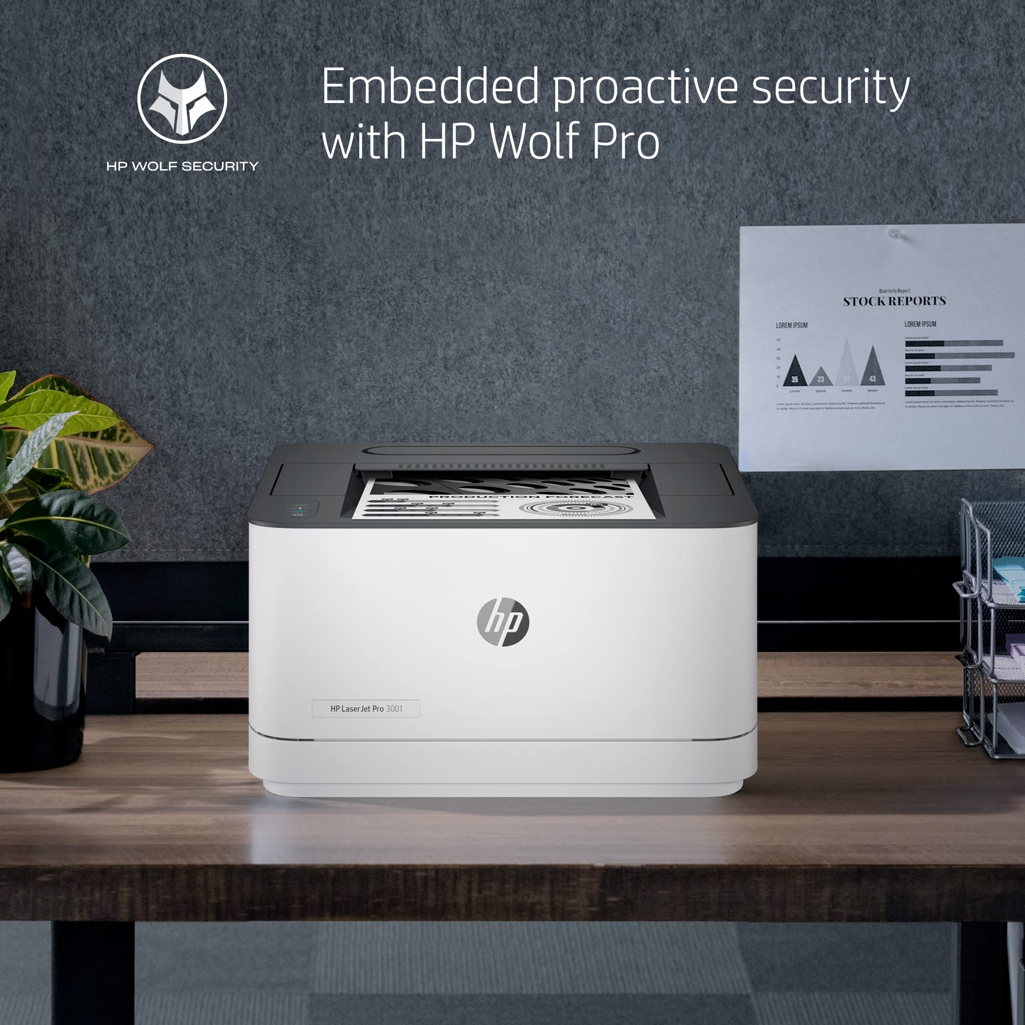 HP LaserJet Pro 3001dwe Wireless Black & White Printer with HP+ Smart Office Features (Renewed)