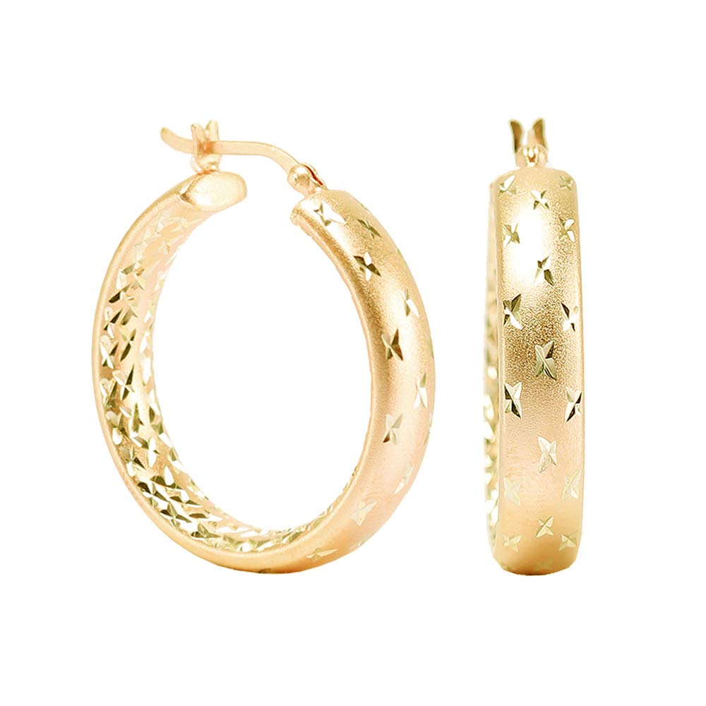 LeCalla Sterling Silver Jewelry 14K Gold-Plated Diamond-Cut Hoop Earring for Women 30MM