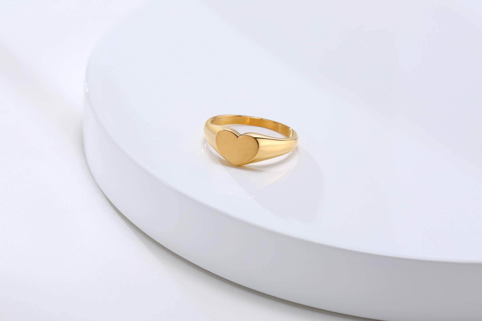 MEALGUET 18K Gold Filled Stainless Steel Delicate Oval/Heart Signet Ring for WomenStackable Chunky Layering Ring Band Pinky Ring Stylish Ring for Women, Customized,Size 6