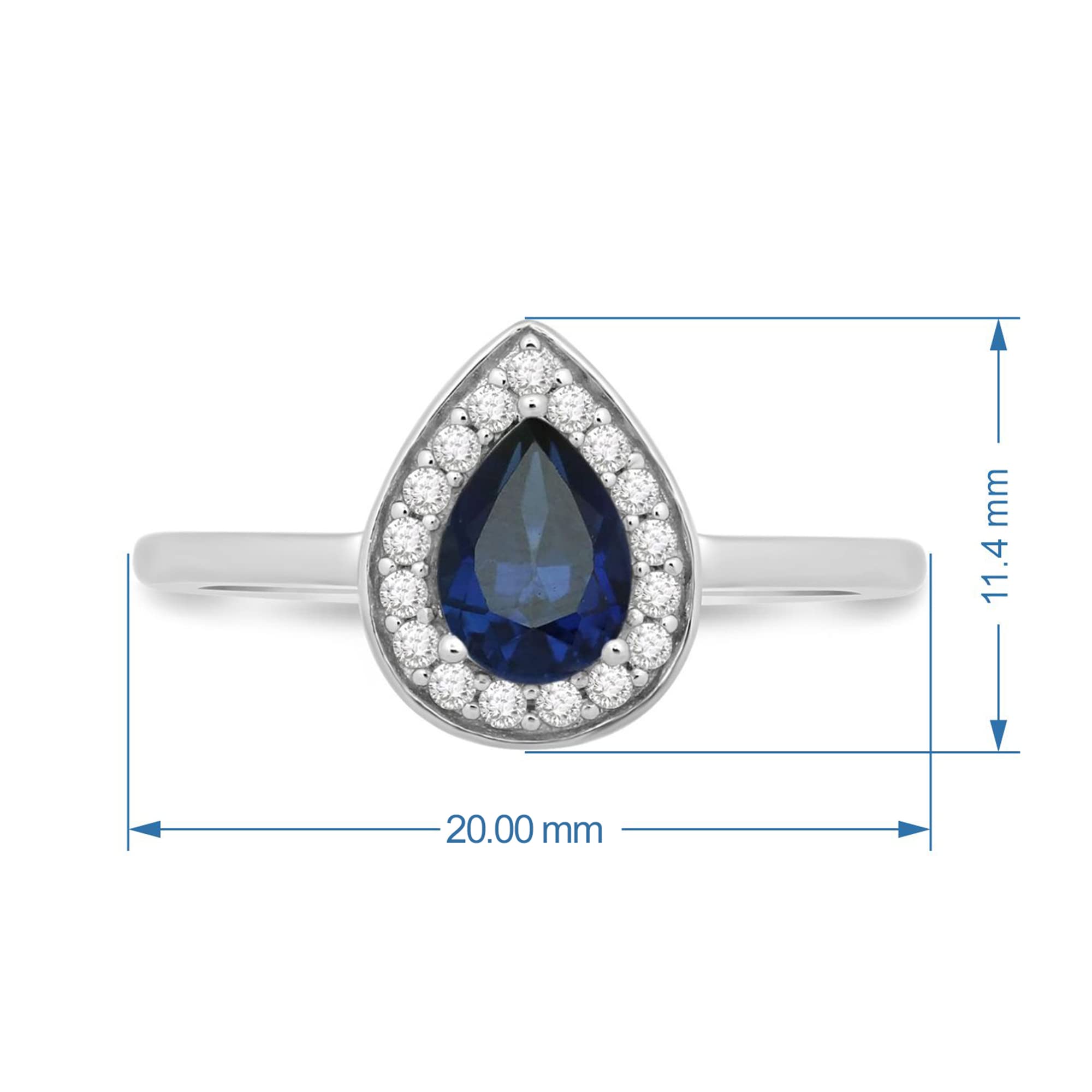 Jewelili Ring, Size 7 Sterling Silver Created Blue Sapphire and Round Created White Sapphire