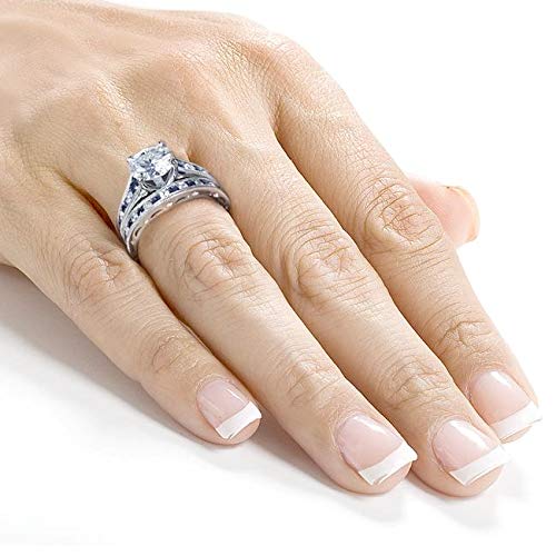 Kobelli Forever One (D-F) Moissanite Bridal Set and Sapphire 2 7/8 Carat in 14k White Gold, Size 10
