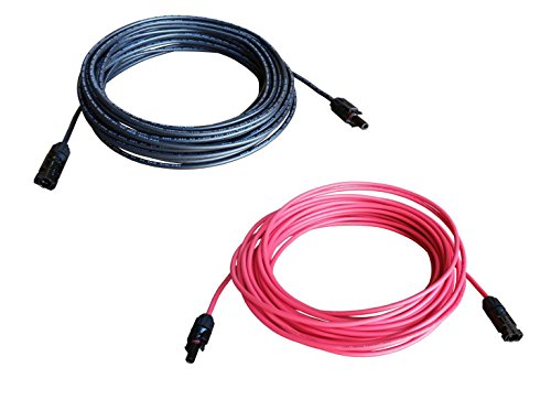 WindyNation 8 AWG 8 Gauge Pair 30 Feet Black + 30 Feet Red Solar Panel Extension Cable Wire Solar Connectors (Variety of Lengths Available)