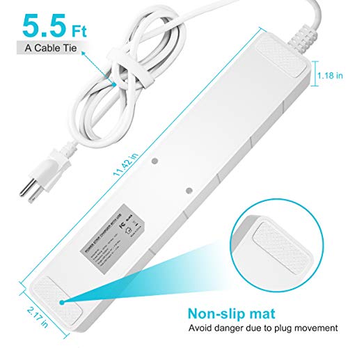 USB Power Strip, 4 USB Ports & 4 Outlets, Fast Charging, White 5.5 ft Cord, 1875W/15A Protector for Desktop, Home, Office & Nightstand Charging Station - Duvik