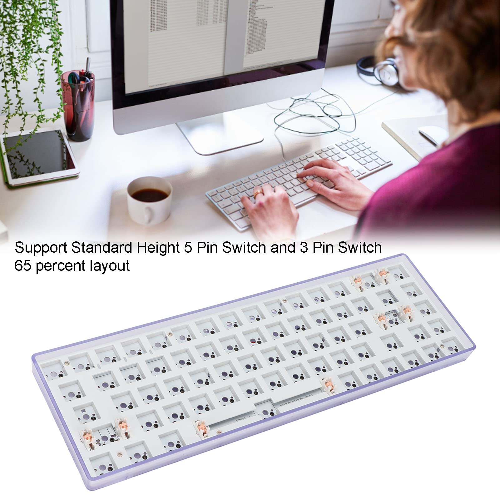 VBESTLIFE 68 Keys Modular Mechanical Keyboard, Wired Gaming Keyboard DIY Kit, 65% Layout, Switch Hot Swap, with Bottom Cotton, Custom Gaming Keyboard()