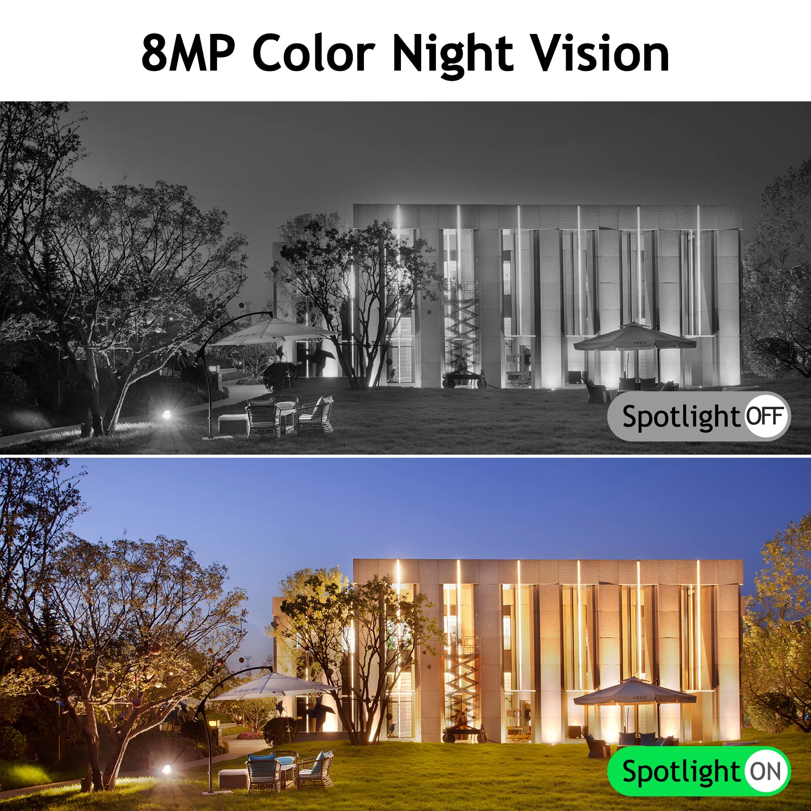 Techage 4K POE Camera Outdoor,8MP 3840 x 2160p@15fps Bullet IP Security Camera,Sportlight Human Motion Detection,Color Night Vision, Compatible with NVRs,2 Way Audio, Cloud/SD