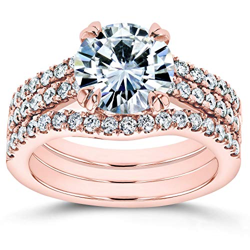 Kobelli Forever One Moissanite and Lab Grown Diamond 3pc Bridal Rings Set 2 1/2 CTW 14k Rose Gold (DEF/VS), 4.5