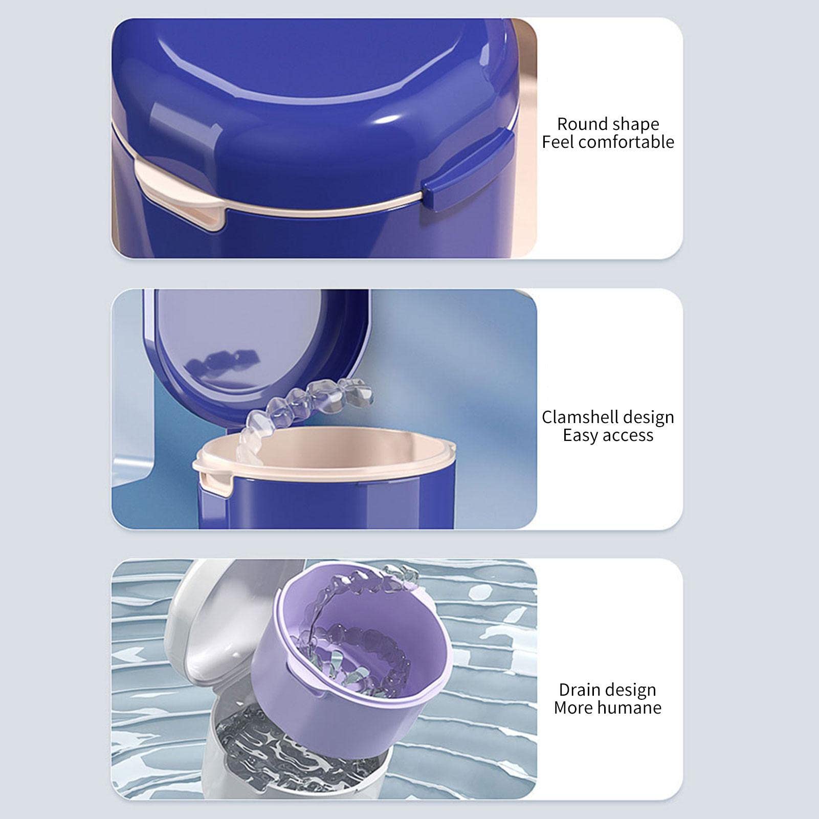 yuxun False Teeth Container | Denture Bath Case Cup with Strainer Basket | Night Cleaner Denture Bath Box for Retainer, Mouthguard, False Teeth, and Denture Cleaning