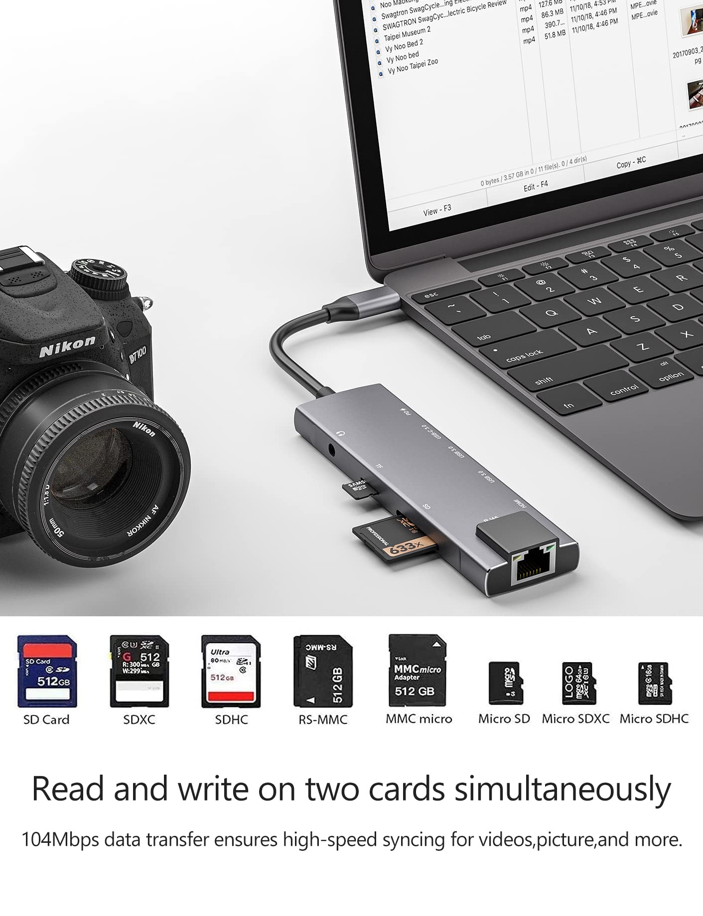 USB C Hub Mulitiport Adapter, 9-in-1 Hub with 1Gbps Ethernet,4K@30Hz HDMI,100W Power Delivery, 2 USB 3.0,SD/TF Card Slots,3.5mm Jack,USB-C3.0 Data, for MacBook Pro/Air iPad Pro M1/M2,Chromebook