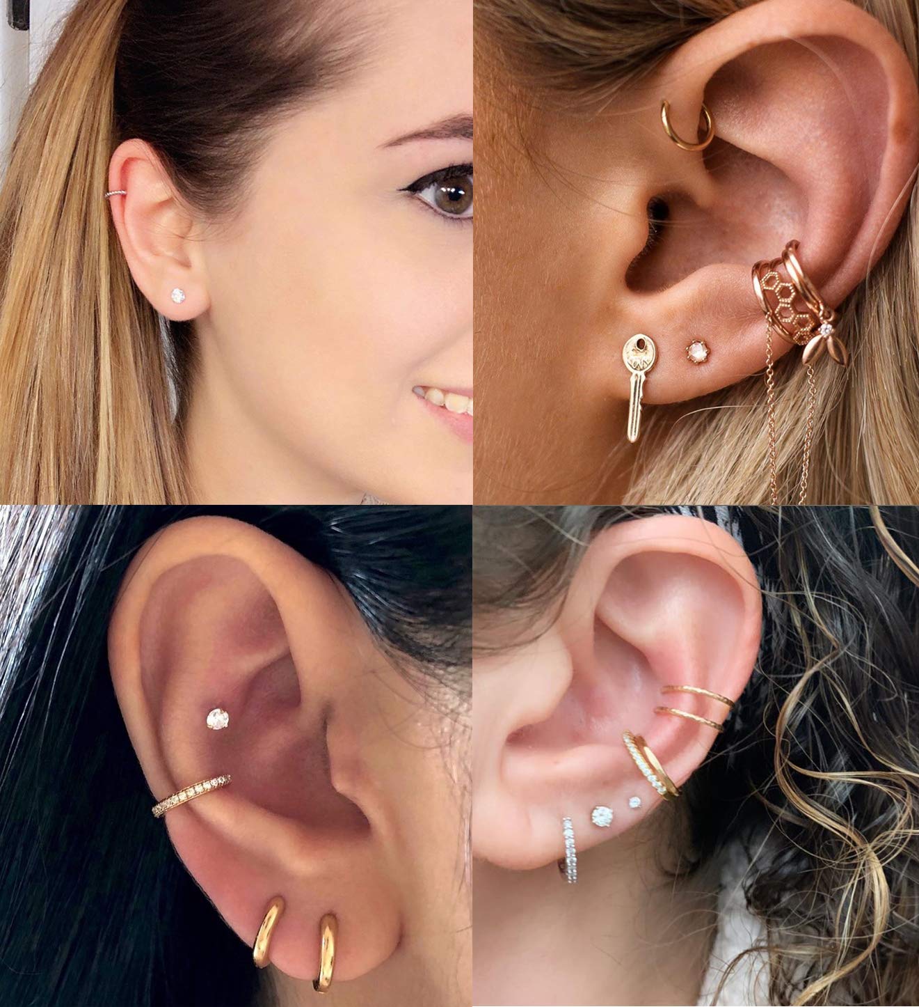 Masedy 15 Pairs 20G 316L Stainless Steel CZ Stud Earrings for Women Men Cartilage Screwback Earring Set 2mm
