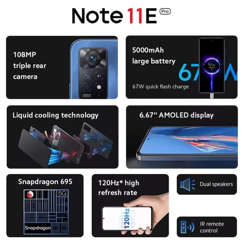 Xiaomi Redmi Note 11E Pro 5G (256GB + 8GB) Factory Unlocked (ONLY Tmobile/Mint/Tello USA Market) 6.67" 108MP Camera Night Mode + Extra (w/Fast Car Charger Bundle) (Dark World)