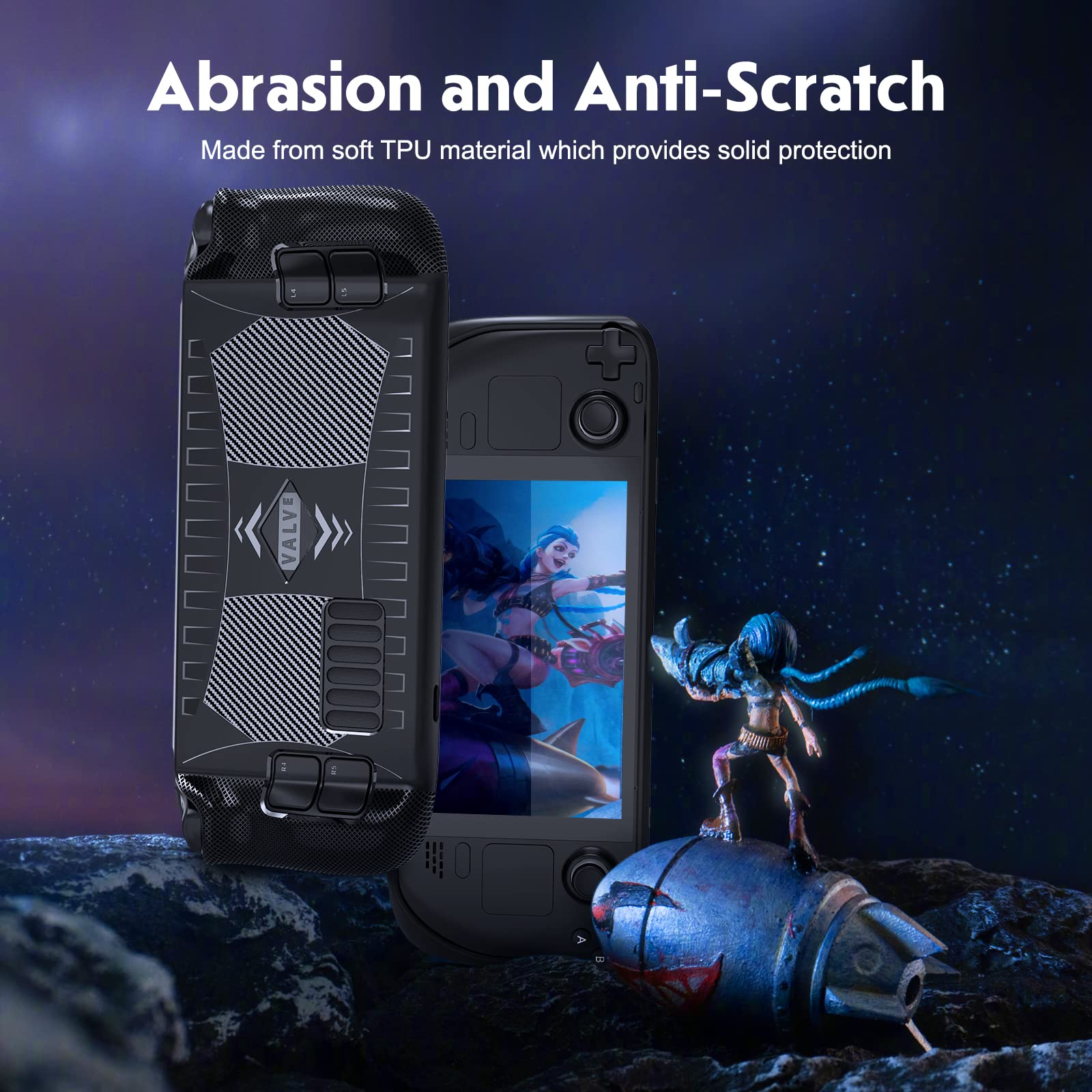SENQAO Protective Case TPU Cover Case Compatible with Steam Deck, Shock-Absorption, Non-Slip Anti-Scratch Design Cover Protector, Individuality Textured Accessories