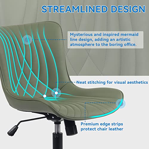 YOUNIKE Office Chair, ErgonomicĀ Desk Chair with Wheels, Armless Home Office Computer Task Chairs, Modern Faux Leather Padded Vanity Chair, Adjustable Swivel Rocking Chair with Back, Dark Green
