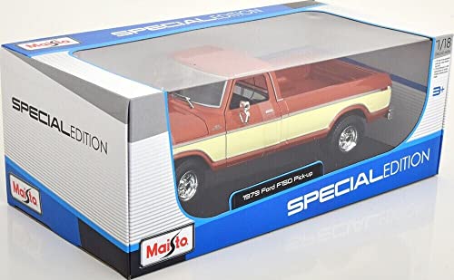 Maisto - 1/18 Scale Model Compatible with Ford Replica Miniature Model Classic Vintage Collectible F150 Pick-up 1979 (Brown)