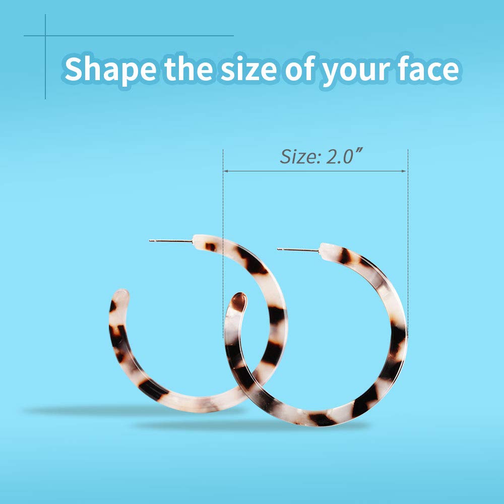 JSJOY Lightweight Resin Acrylic Hoop Earrings,Bohemian Small Resin Statement Earrings,Acrylic Earrings for Women Hoop Set,Hypoallergenic,White,Tortoise Shell,Leopard,3 Pairs