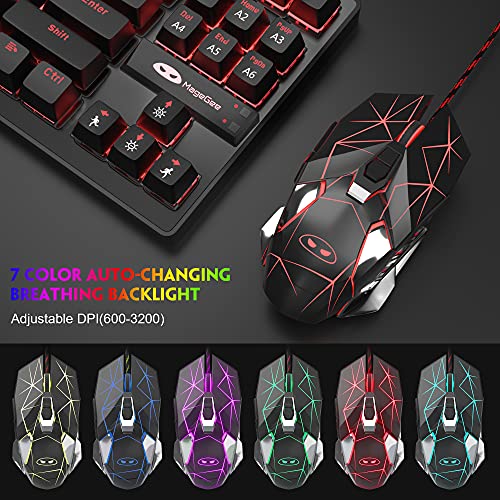 Mechanical Gaming Keyboard and Mouse Combo & Large Mouse Pad,Mechanical Keyboard 87 Keys Small Compact LED Backlit - MK1 Wired USB Gaming Keyboard with Blue Switches, for Windows