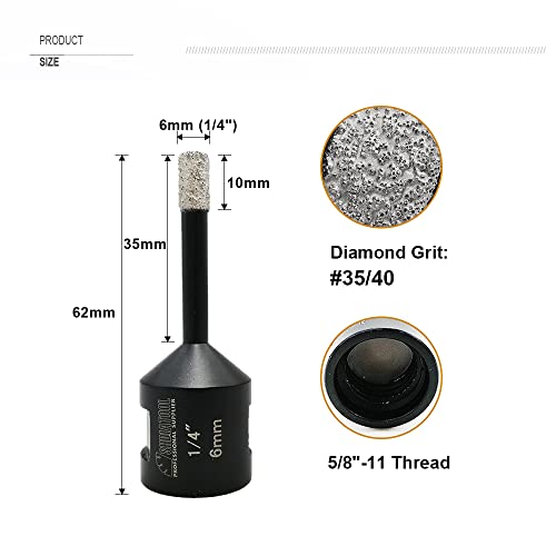 SHDIATOOL Diamond Core Drill Bits 2PCS 1/4 Inch for Porcelain Ceramic Tile Marble Brick Vacuum Brazed Hole Saw 6mm