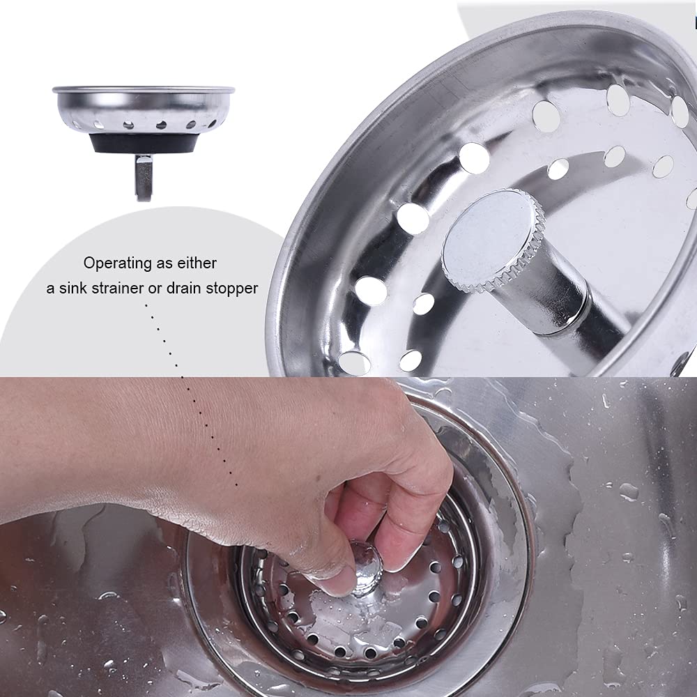 VARNAHOME Kitchen Drop-In Post Basket Strainer Replacement for US Standard Drains (3-1/2"), Premium 304 Stainless Steel Body W/Rubber Stopper 1 Pack