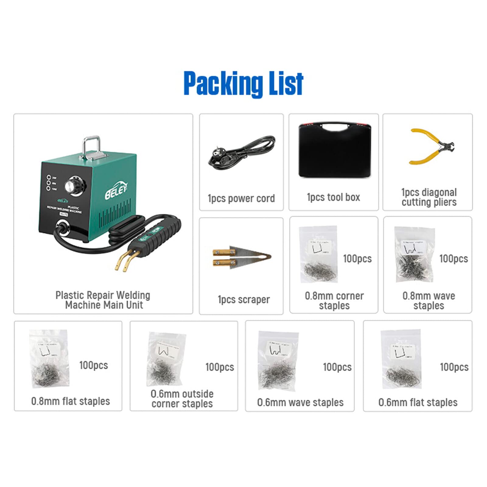 Plastic Welder Kit Hot Stapler - BELEY Adjustable 25W 65W 100W Plastic Repair Welding Machine, 110V Car Bumper Plastic Fixing Tool with 600pcs Staples