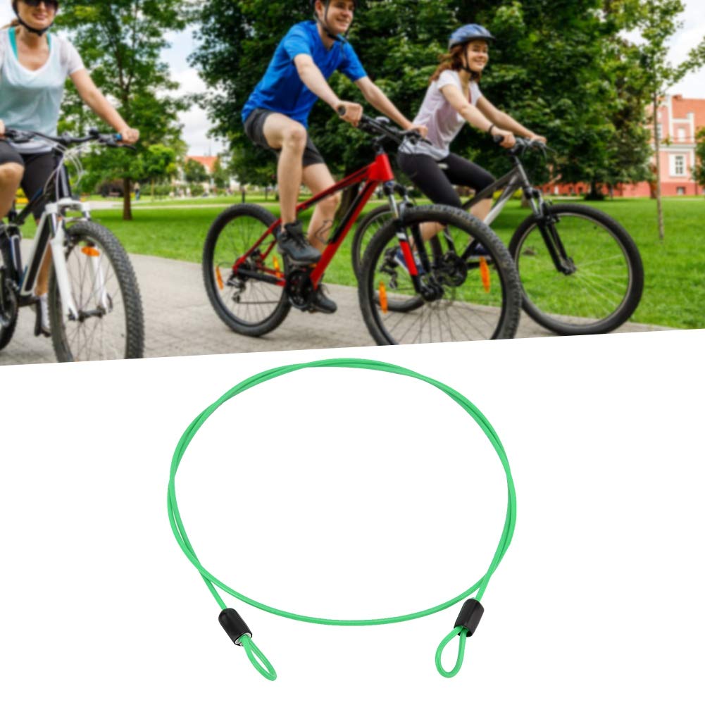POCREATION Diameter 2mm Security Steel Lock Cable, Lock Wire with The Loops Used with Padlock or U Lock Length100cm / 39.4in Green Silver Black 1pc(Green)