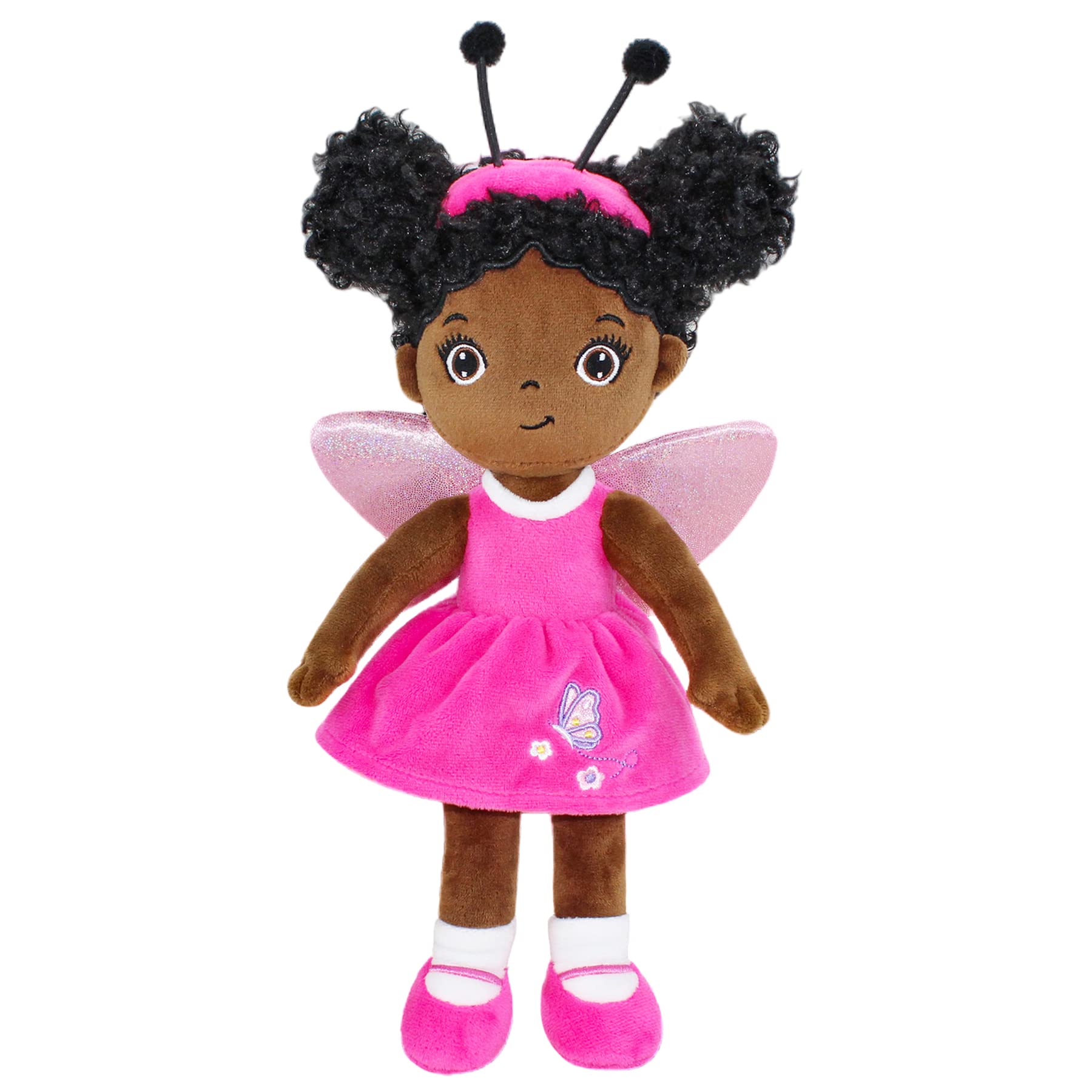JUSTQUNSEEN Black Baby Doll, Black Doll African American Baby Doll, 12” Rag Doll for Girls Soft Baby Doll Gifts, Dolls for 2 3 Year Old Girls, Brown Doll Fairy Dolls Baby Dolls for 2 3 Year Old Girls