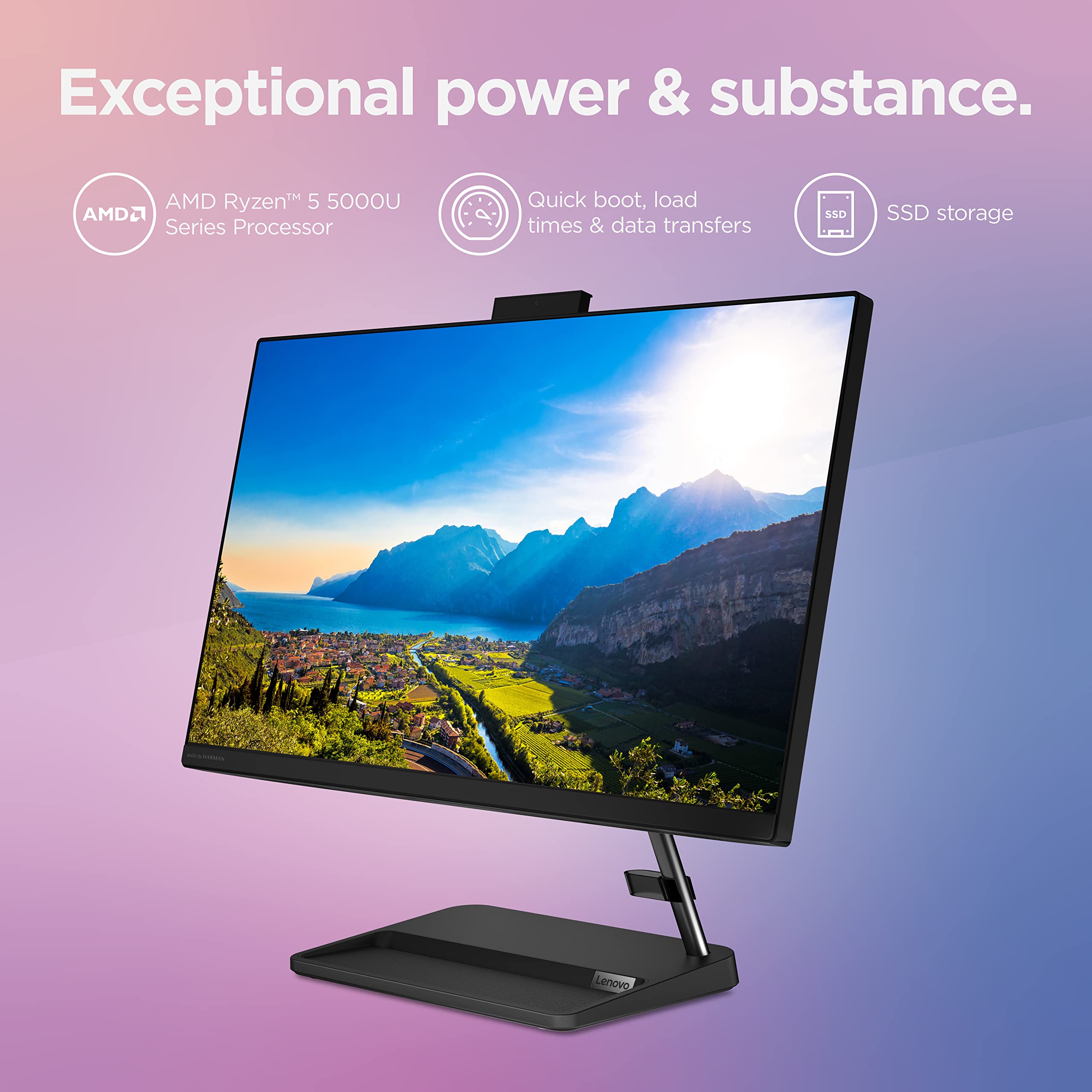 Lenovo IdeaCentre AIO 3-2022- All-in-One Desktop - 23.8" FHD Touch Display - HD 720p Camera - Windows 11 Home - 8GB Memory - 512GB Storage - AMD Ryzen 5 5625U - Black - Mouse & Keyboard (Renewed)