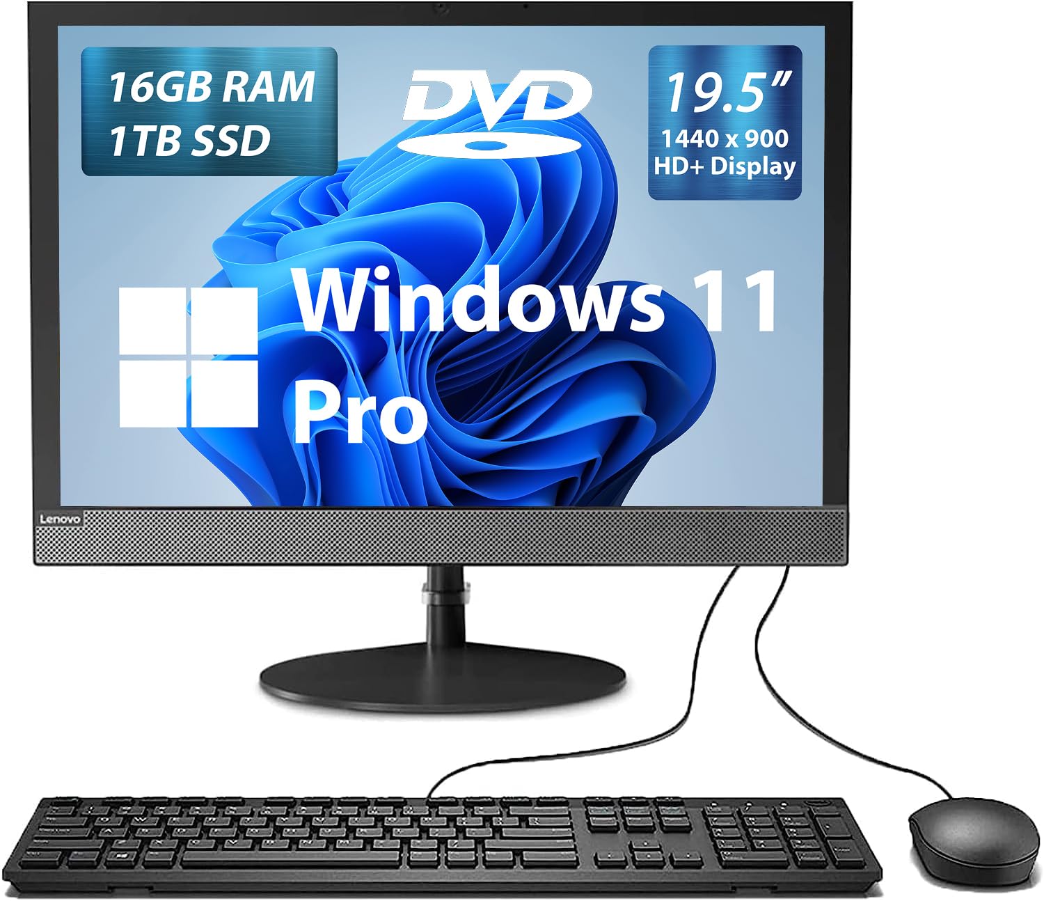 Lenovo 2023 V130 All-in-One Business Desktop, 19.5” HD+, Intel Dual-core 2GHz Processor, 16GB DDR4, 1TB PCIe SSD, DVD-RW, RJ45, Wi-Fi,Bluetooth, Webcam, HDMI, Wired KB & Mouse, Windows 11 Pro, MarsPC