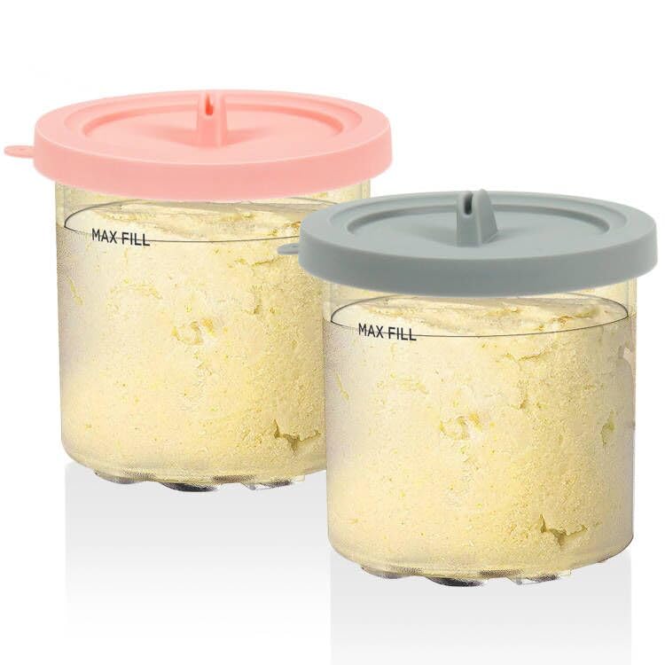 YQL Creami Pint Containers with Silicone Lids Replacement for Ninja Creami Pints and Lids,16oz Cups Compatible with NC301 NC300 NC299AMZ Series Ice Cream Maker,Dishwasher Safe&Leakproof(2 Pack)