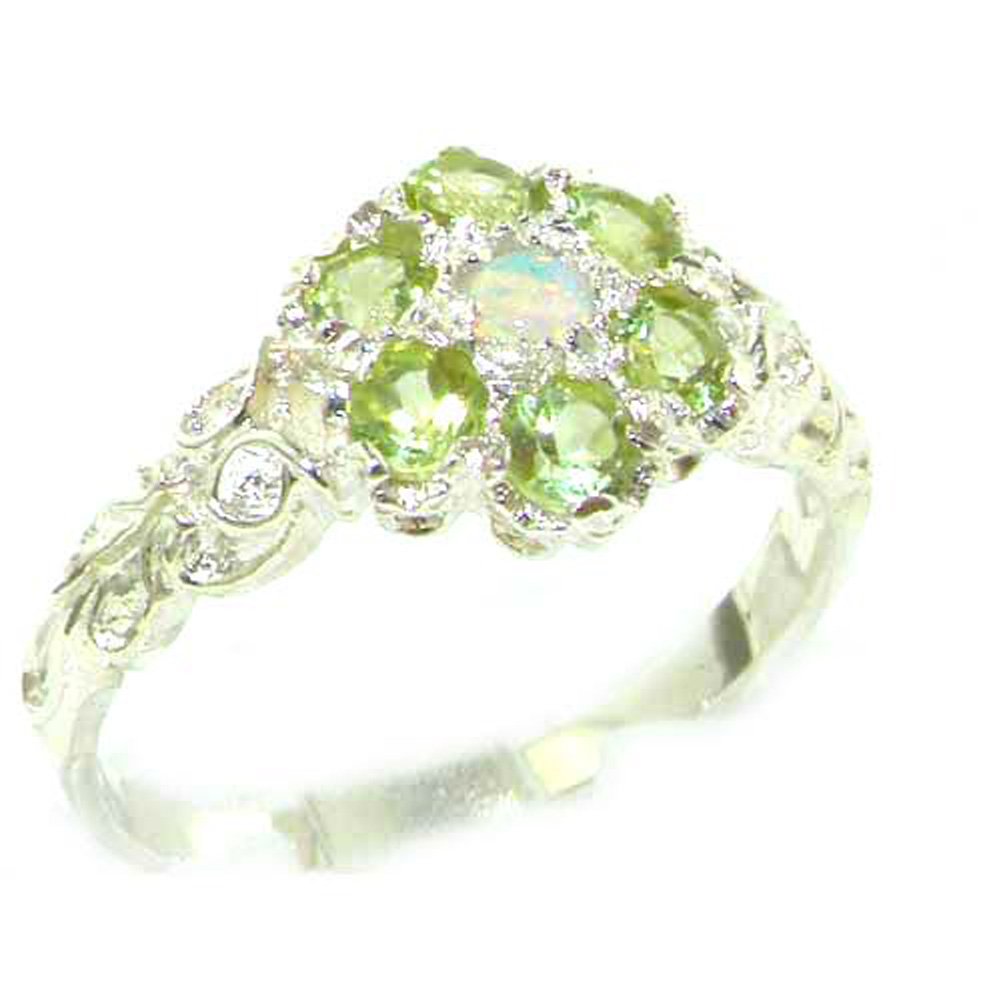 LetsBuyGold 925 Sterling Silver Real Genuine Opal and Peridot Womens Band Ring - Size 10