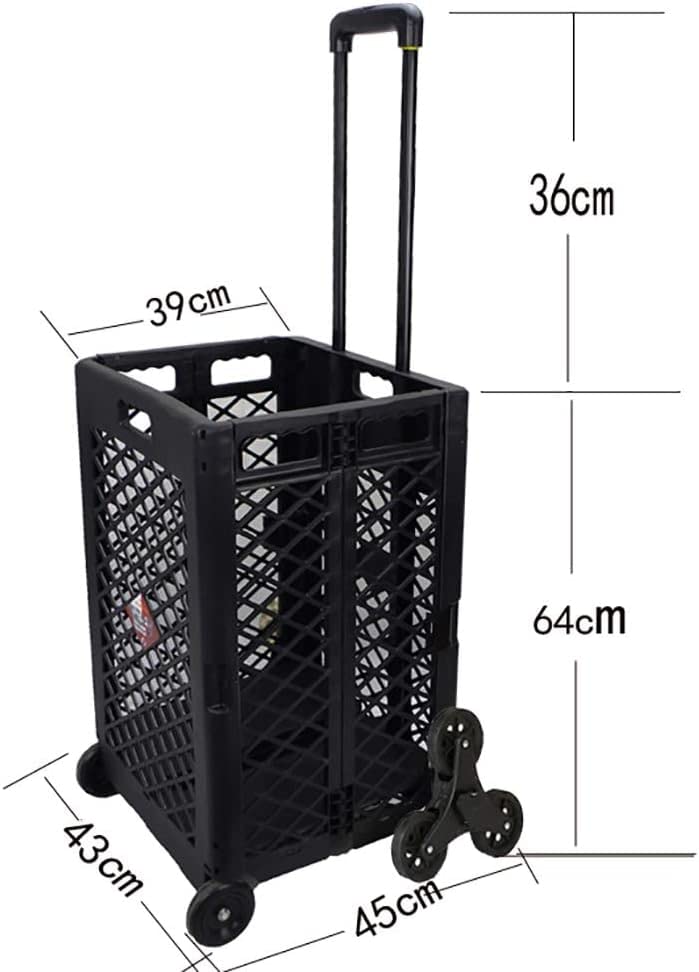 RAZZUM Large Hand Trucks,Plastic Folding Supermarket Shopping Cart Portable Trolley Car Luggage Push Storage Box Storage Box Trolleys/Orange